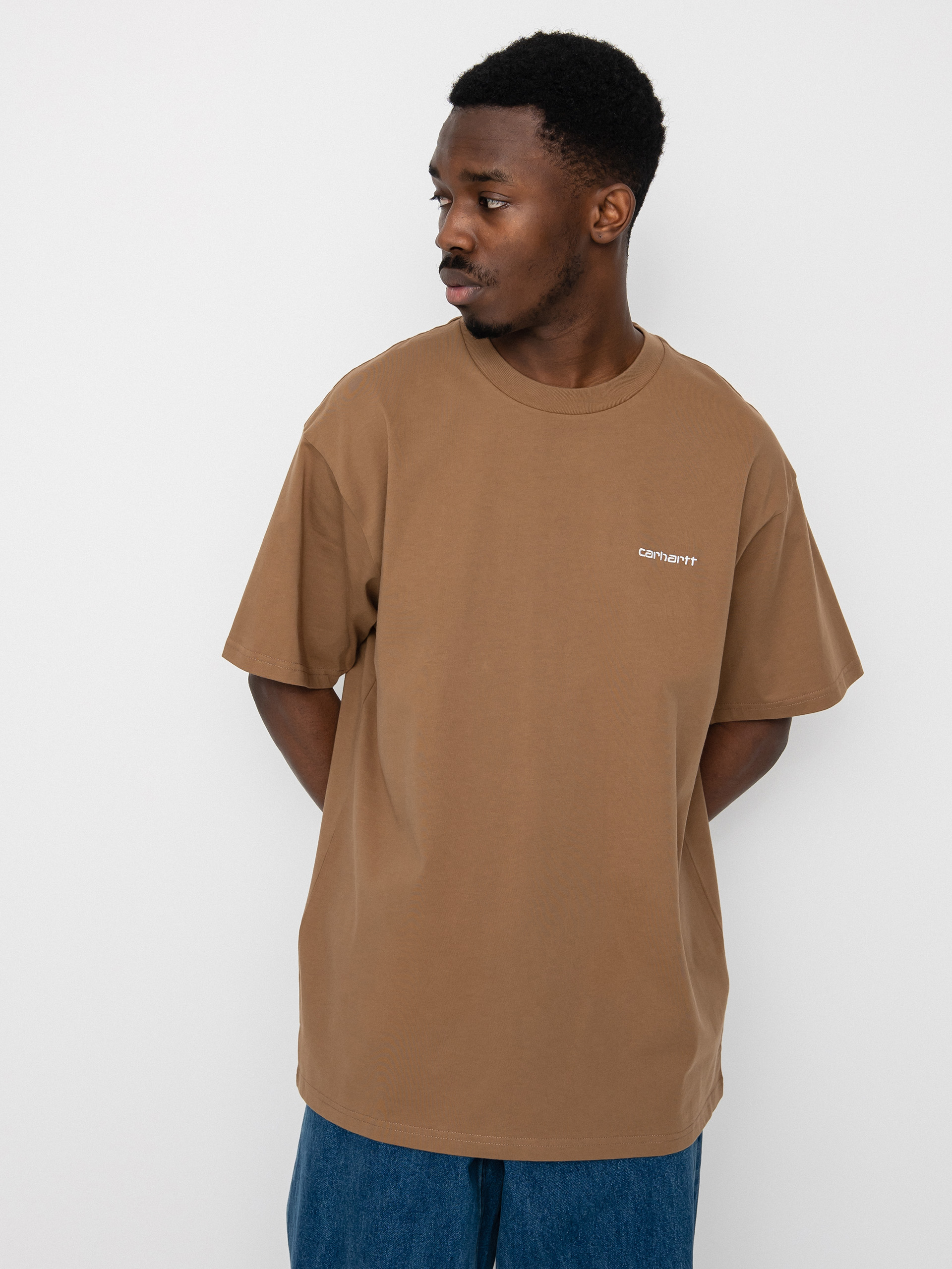 Tričko Carhartt WIP Script Embroidery - hnedá (buffalo/white)