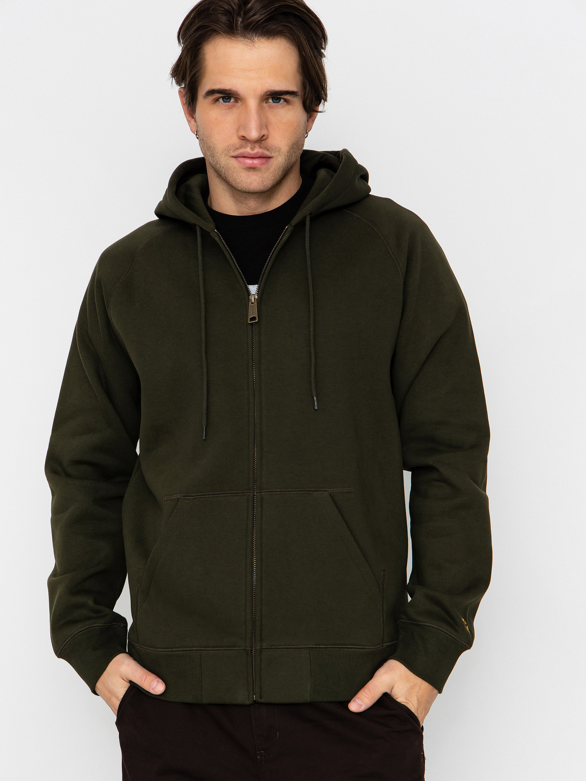 Mikina s kapucňou Carhartt WIP Chase ZHD - zelená (olive/gold)